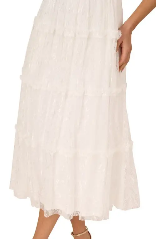Adrianna Papell Sleeveless Crepe Lace Midi Dress Ivory