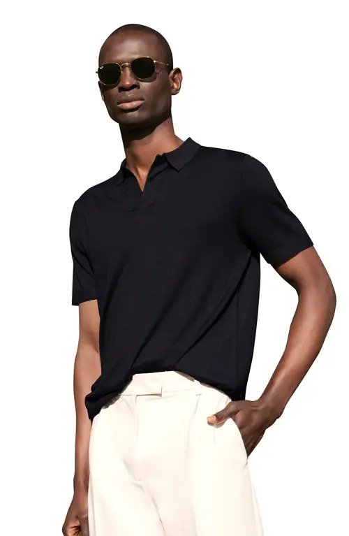 ITALIC Elliot Featherlight Short Sleeve Polo Shirt - Black