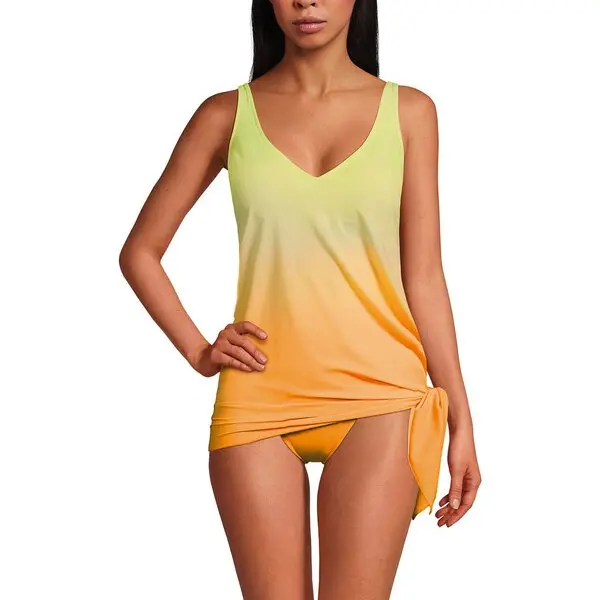 LANDS' END Slender Suit Fauxkini One Piece Swimsuit - Icy Mint/orange Ombre