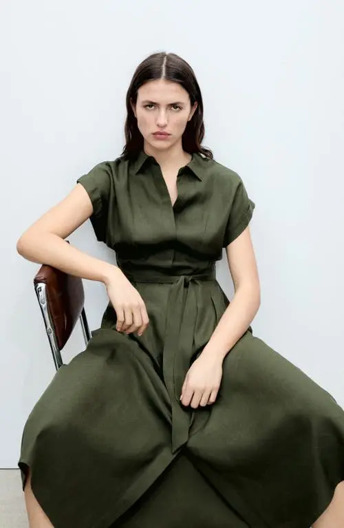 slim fit dress slacks MANGO. Green shirt dress Tm – Hibuy market main image 0