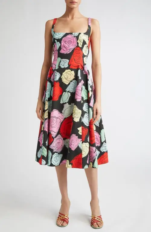 Marni Floral Pleated Fit & Flare Midi Dress - Black