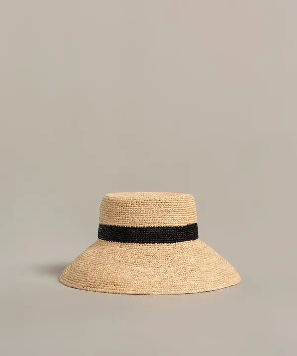 Jenni Kayne Crochet Raffia Sun Hat - Black,stripe