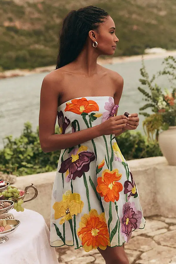 Anthropologie Floral Organza Mini Dress - Blue Floral | Editorialist