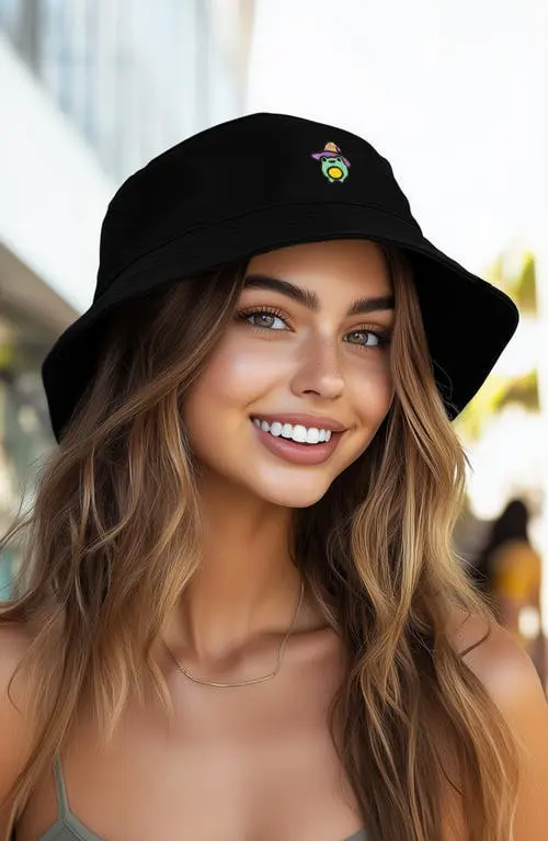 DALIX Embroidered Bucket Hat - Black