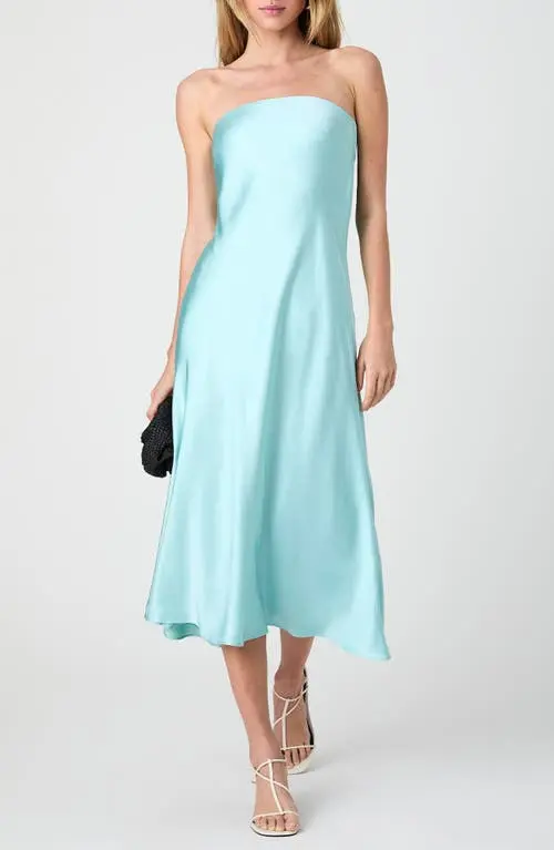 French Connection Oona Strapless Satin Midi Dress In Pastel Turquoise - 30%  Off | Editorialist