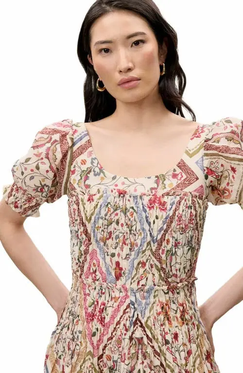 Rebecca Taylor Anya Ramie Midi Dress In Montage Floral Ivory Combo - 50%  Off | Editorialist