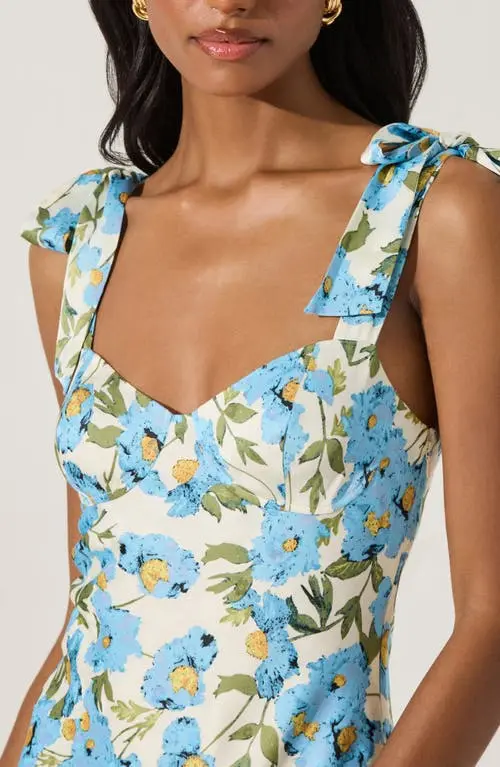 Astr The Label Bow Strap Satin Dress - Blue Floral