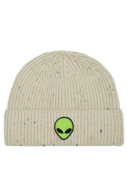 DALIX Embroidered Alien Beanie - Beige