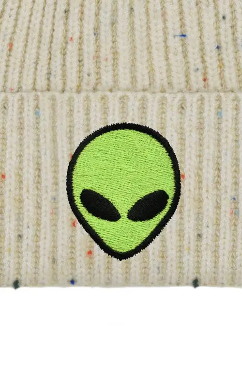 DALIX Embroidered Alien Beanie - Beige