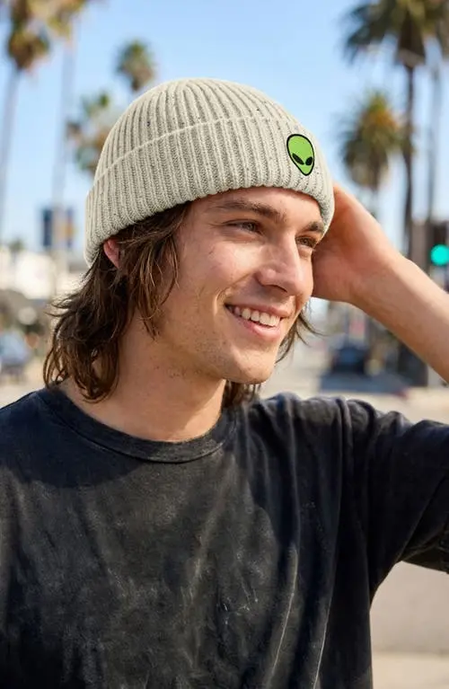 DALIX Embroidered Alien Beanie - Beige
