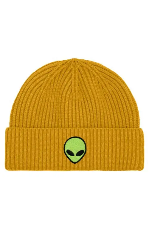 DALIX Embroidered Alien Beanie - Mustard