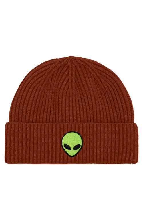 DALIX Embroidered Alien Beanie - Rust