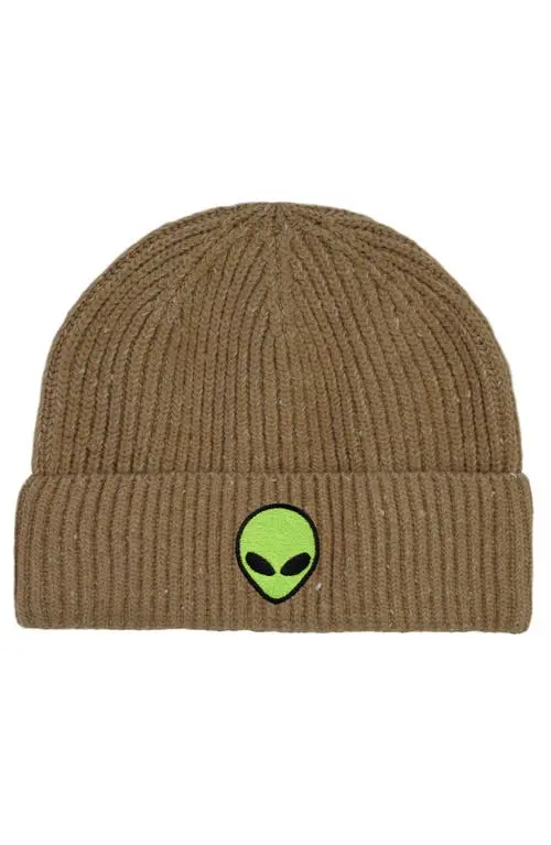 DALIX Embroidered Alien Beanie - Tan