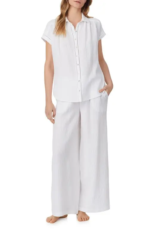 Eileen West Cotton Gauze Wide Leg Pajamas - White
