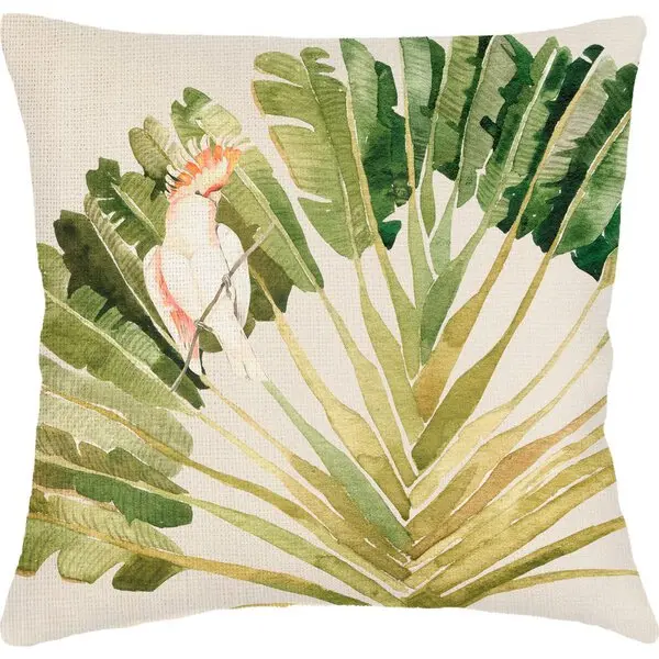 Anaya Tropical Bird Velvet Pillow With Down Insert - Green