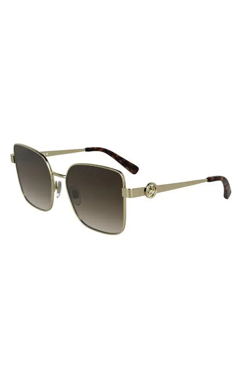 Longchamp Medallion 56mm Butterfly Sunglasses - Gold/ Gradient Brown