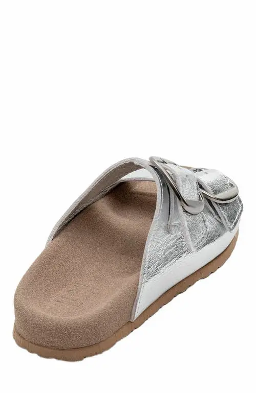 FOREVER & ALWAYS SHOES Ovesta Leather Slide Sandal - Silver Leather