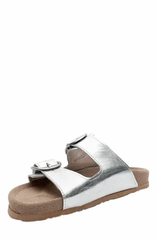 FOREVER & ALWAYS SHOES Ovesta Leather Slide Sandal - Silver Leather