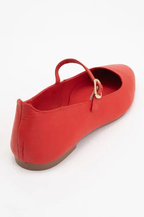 FOREVER & ALWAYS SHOES Lara Leather Mary Jane Flats - Red Leather