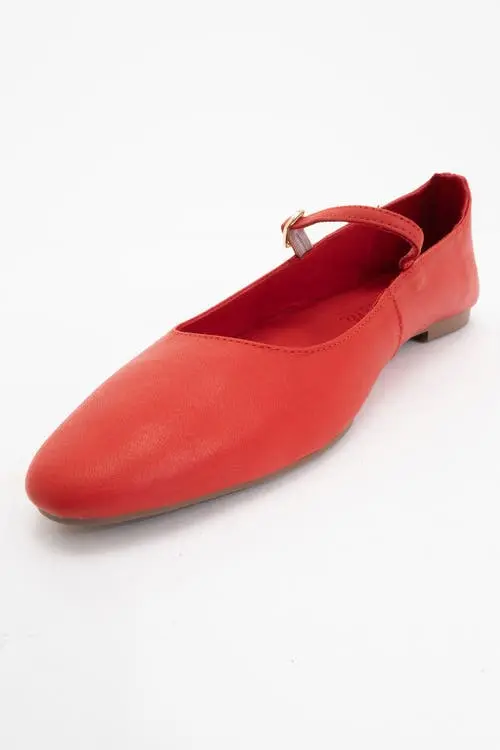 FOREVER & ALWAYS SHOES Lara Leather Mary Jane Flats - Red Leather