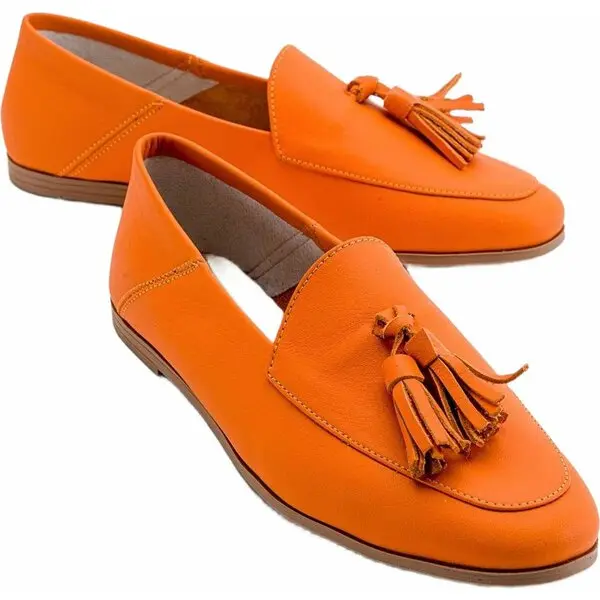 FOREVER & ALWAYS SHOES Mona Tassel Loafer - Orange Leather