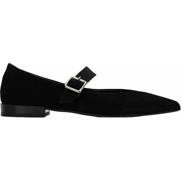 FOREVER & ALWAYS SHOES Willow Leather Mary Jane Flats - Black Suede Leather