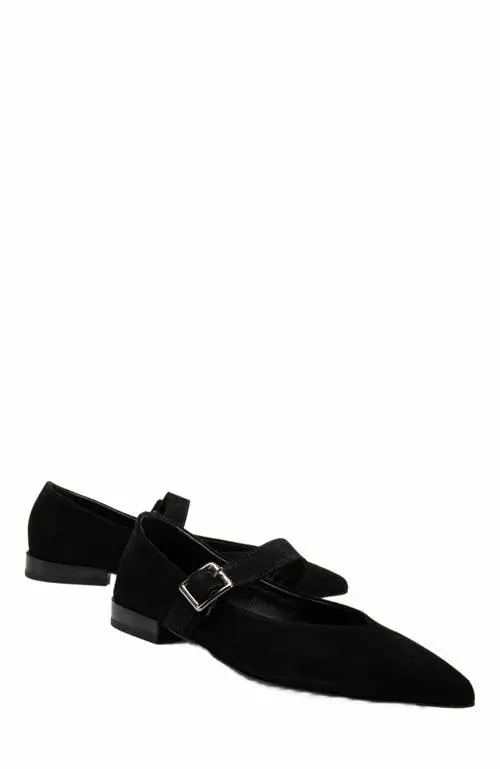 FOREVER & ALWAYS SHOES Willow Leather Mary Jane Flats - Black Suede Leather