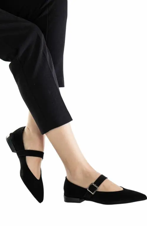 FOREVER & ALWAYS SHOES Willow Leather Mary Jane Flats - Black Suede Leather