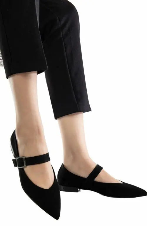 FOREVER & ALWAYS SHOES Willow Leather Mary Jane Flats - Black Suede Leather