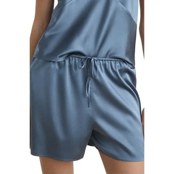 Mango Stretch Silk Pajamas Shorts - Blue