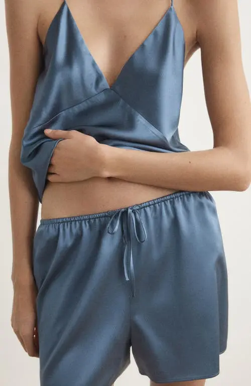 Mango Stretch Silk Pajamas Shorts - Blue