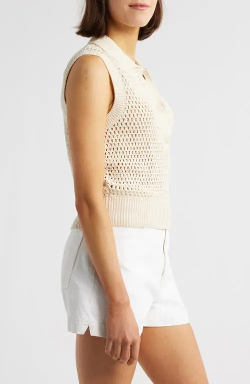 FRAME Openwork Sleeveless Polo Sweater