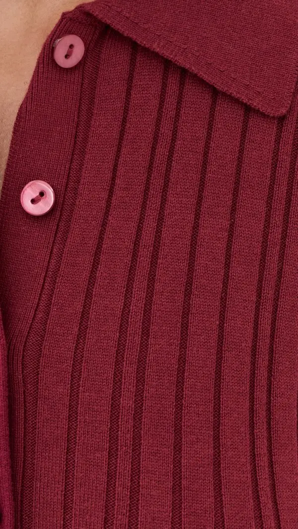 LE BOP Ribbed Knit Button-up Top - Oxblood