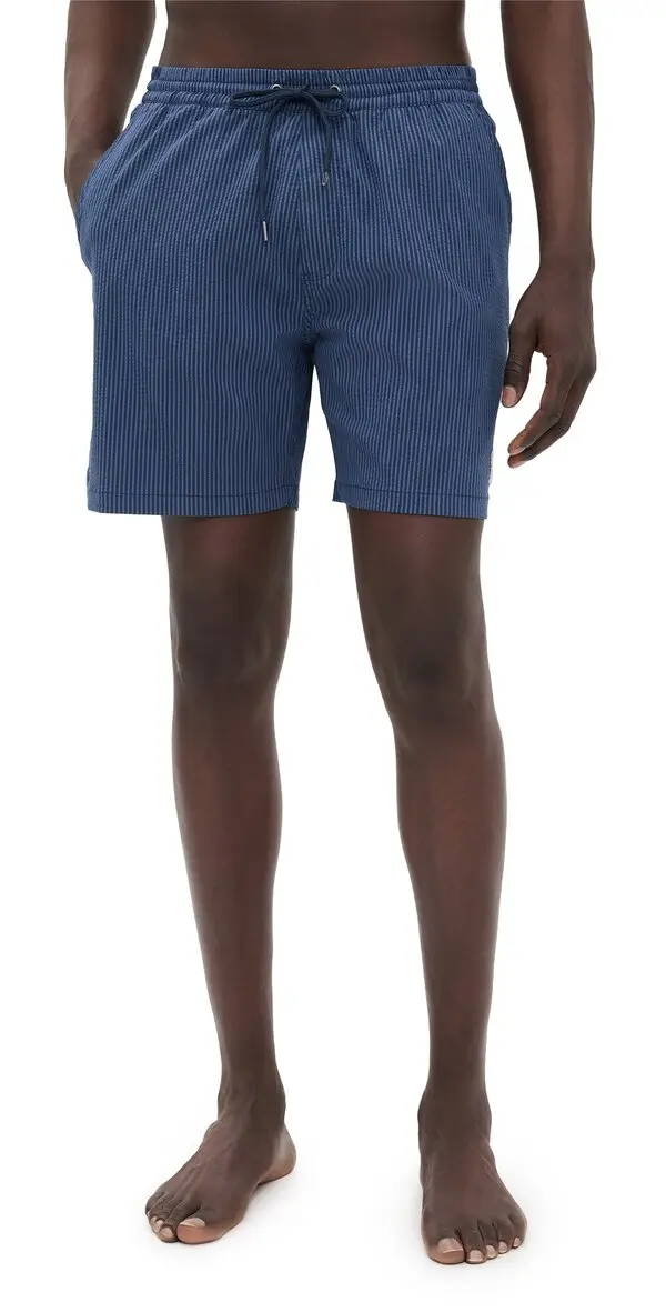 Marine Layer Lined Sport & Swim Shorts - Navy/blue Stripe