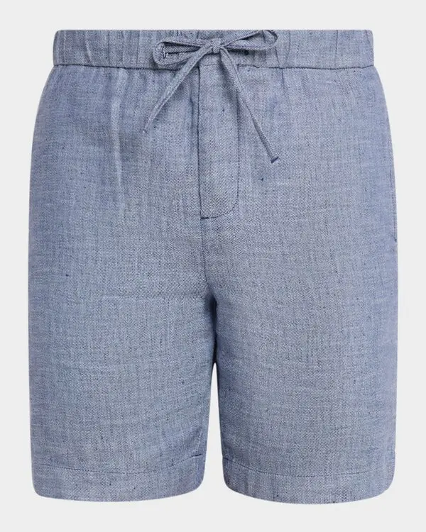 Frescobol Carioca Felipe Cotton-linen Shorts - Melange Navy Blue