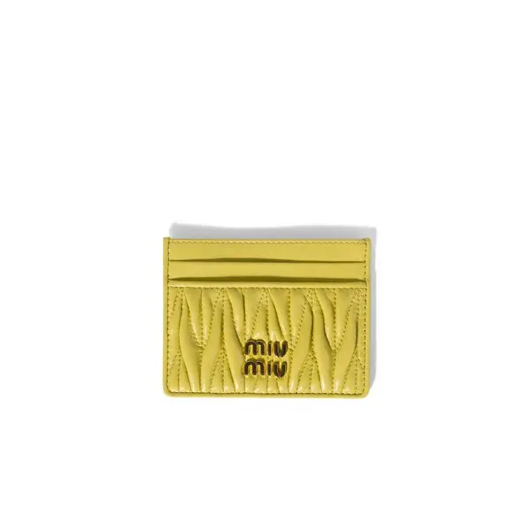 Miu Miu Matelassé Nappa Leather Card Holder - Citron Yellow