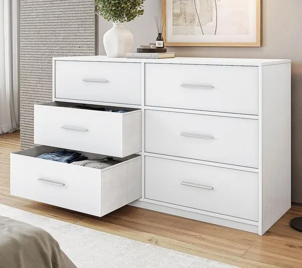 TECHNI HOME Wood Frame Dresser With 6 Large Fab Ric Drawers - One-color