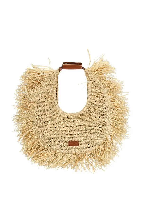 Staud Large Raffia Moon Tote Bag - Natural Fringe