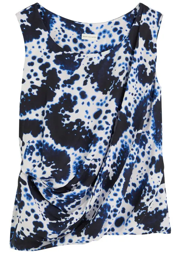 Dries Van Noten Printed Matte Satin Top - Navy