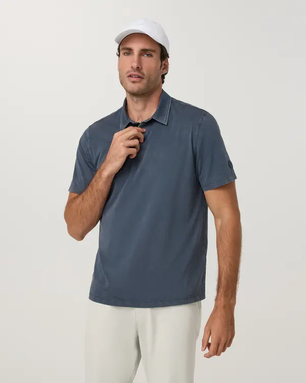Vuori Short Sleeve Feather Polo - Ocean Blue Garment Dye