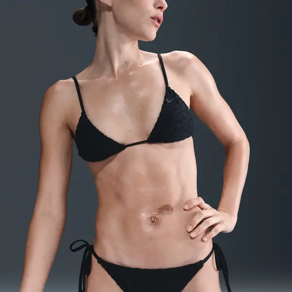 Nike Terry Texture Tie String Bikini Bottom - Black