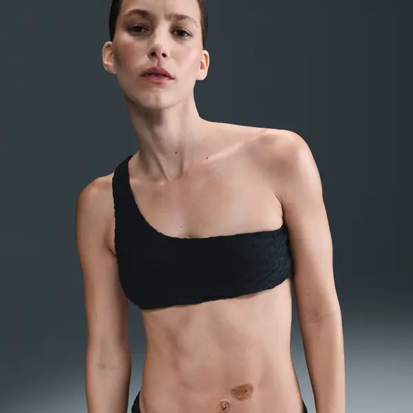Nike Swoosh Link Terry Asymmetrical Bikini Top - Black