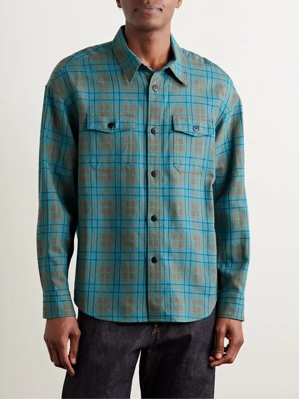 Visvim Checked Wool And Linen-blend Shirt - Blue