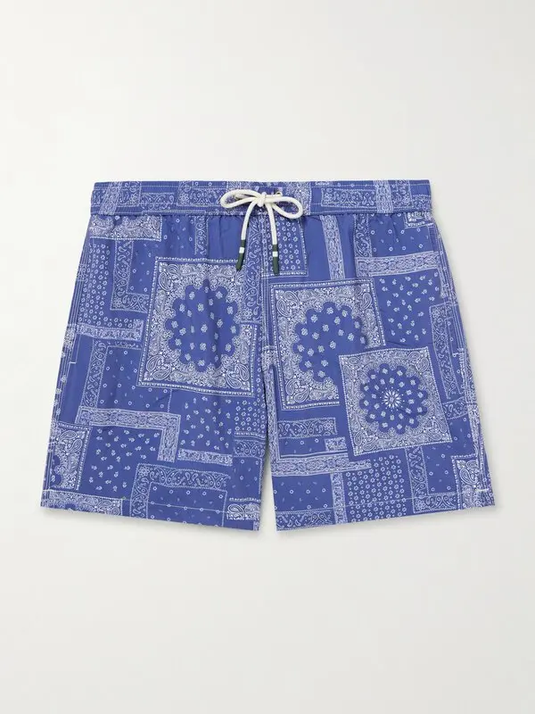 Hartford Straight-leg Mid-length Printed Swim Shorts - Blue