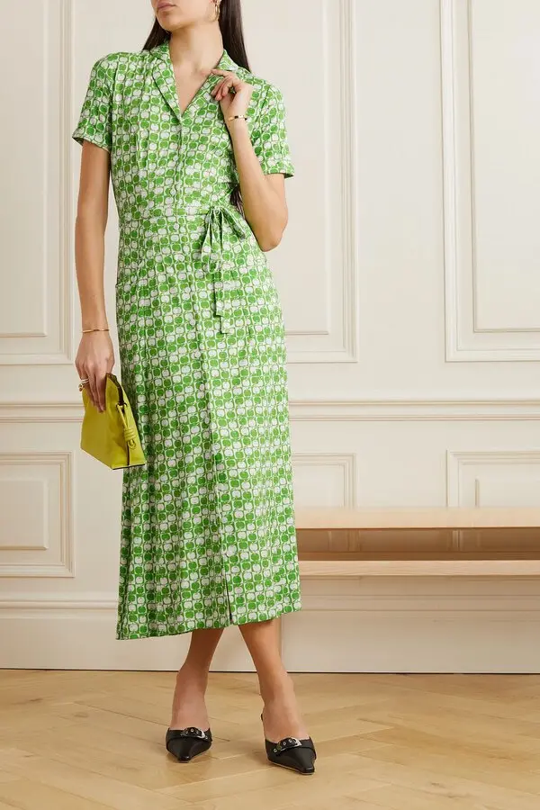 Hvn Maria Printed Jersey Midi Dress In Green - 70% Off | Editorialist