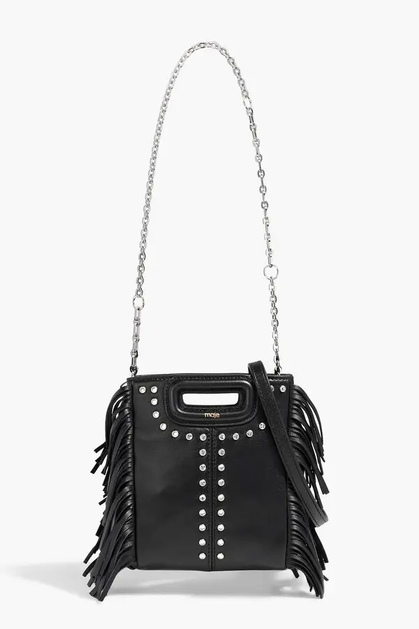 Maje Crystal-embellished Fringed Leather Tote