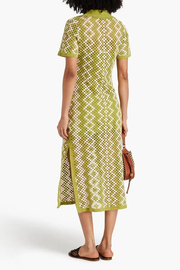 sandro green crochet dress Crocheted Cotton Midi Dress