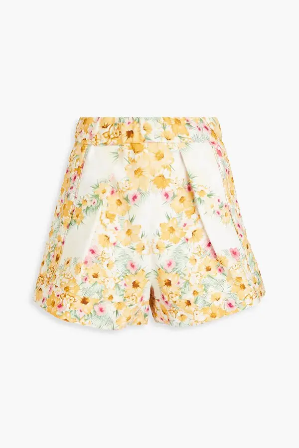 Maje Pleated Floral-print Cotton Shorts