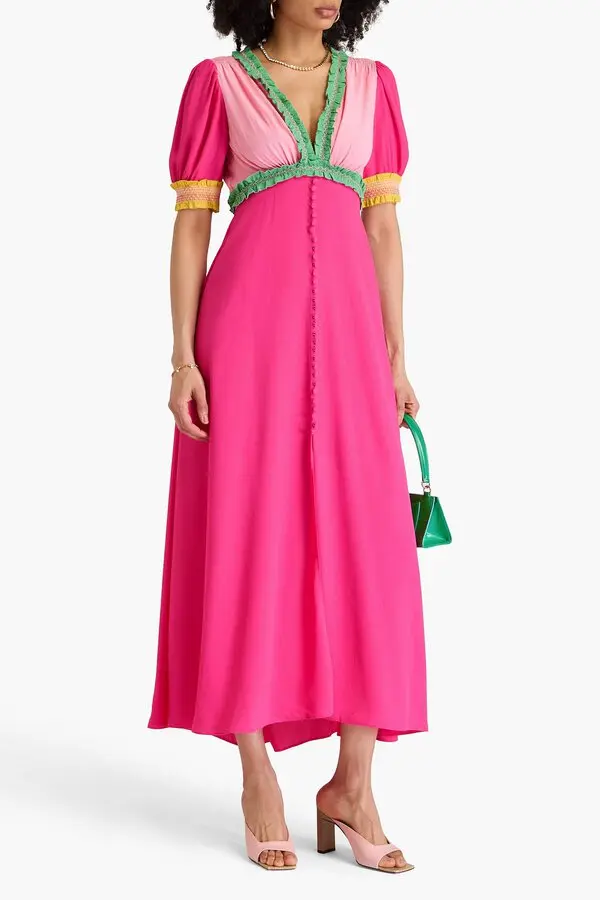 Saloni Lea Colorblock Maxi Dress - Pink
