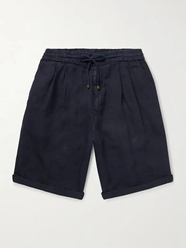 Brunello Cucinelli Straight-leg Pleated Linen Bermuda Shorts - Blue